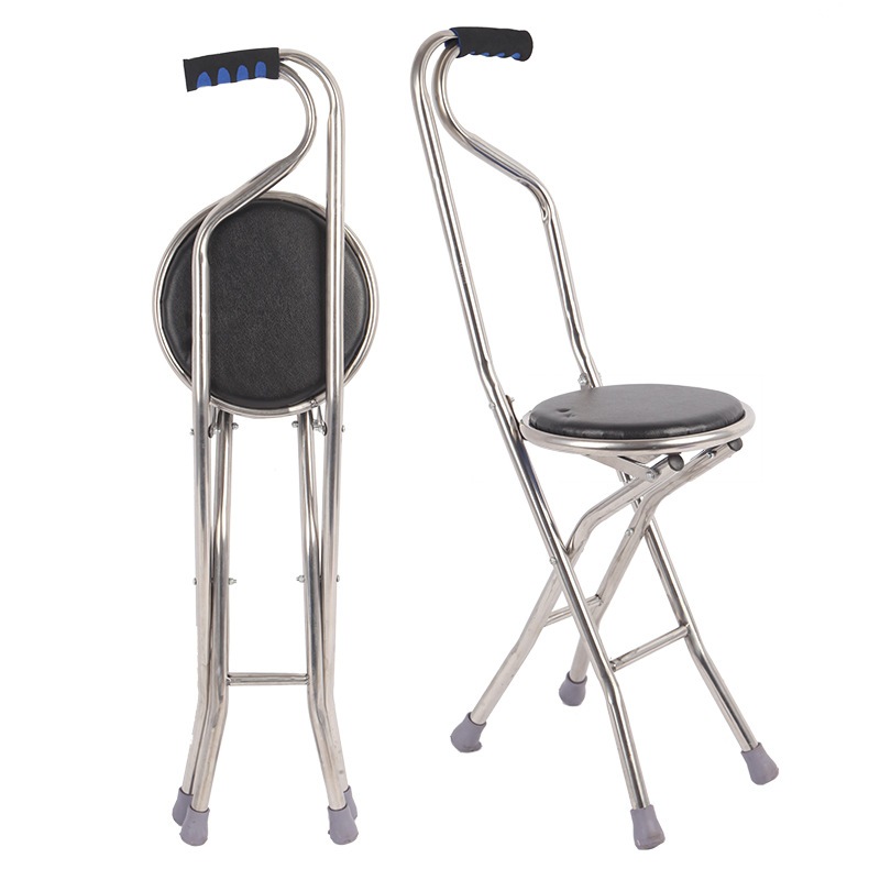 Foldable Elderly Care Walking Cane Stick 2 in 1 Chair Four Legs For Up ...