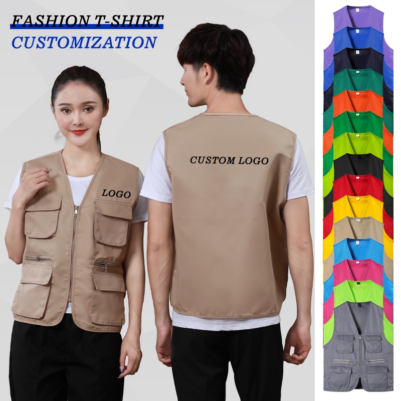 Men Women Multi-Pocket Retro Sleeveless Jacket Vest Personalized ...