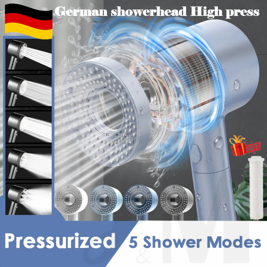 5 Mode High Pressure Shower Head with Filter Massage Showerhead German ...