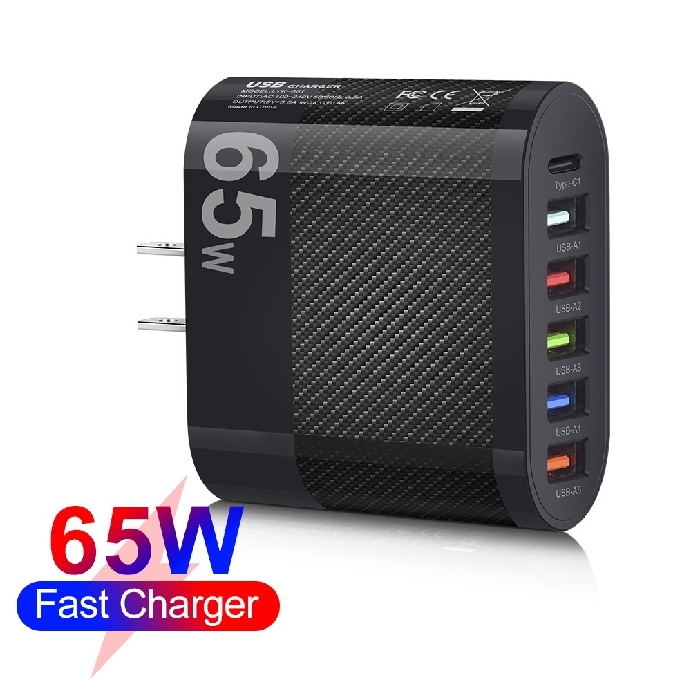 【Fast Ship】65W 6Port Multi High-Power USB Type-c PD Plug Travel Adapter ...