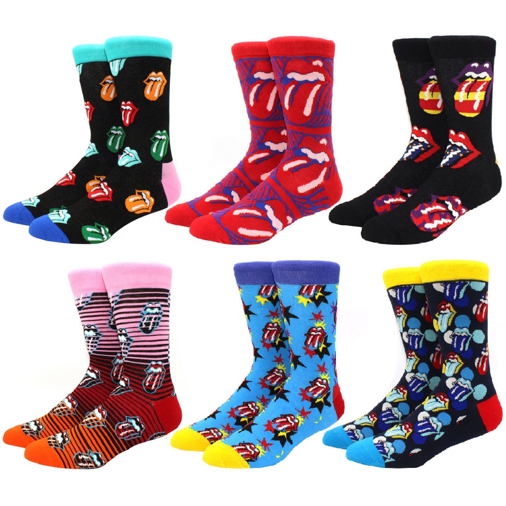 1 Pair Combed Cotton Men Fashion Trend Crew Socks Funny Tongue Printed ...