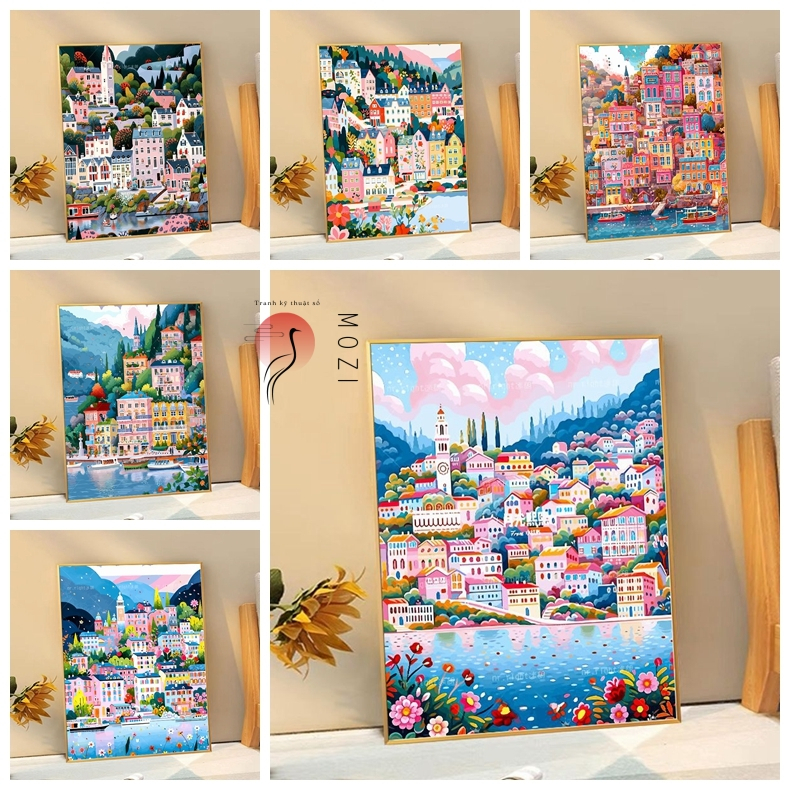 MOZI Ideal Town 40*50cm Paint By Numbers Painting Handmade landscape ...