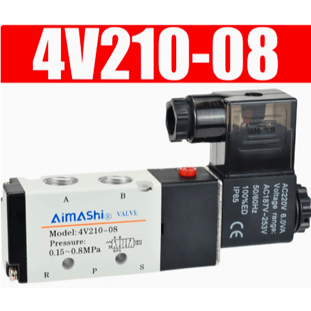 Pneumatic Solenoid Valve 4V210-08 Two-Position Five-Way Check Valve Air Valve 220V Cylinder ...