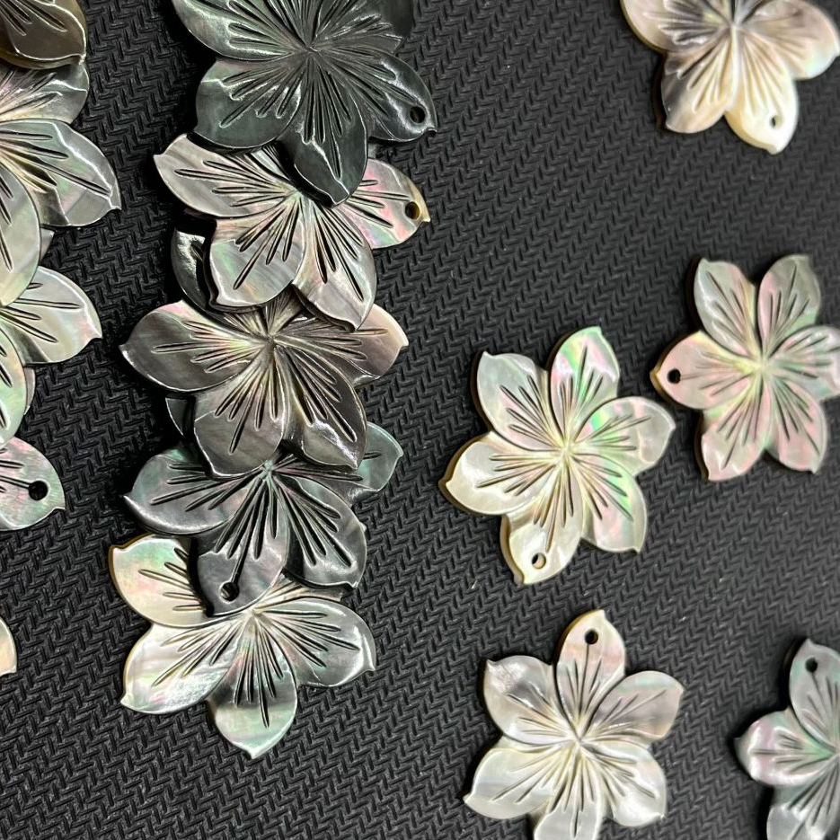 10pcs 20-30mm natural black shell handmade carved flower core ...