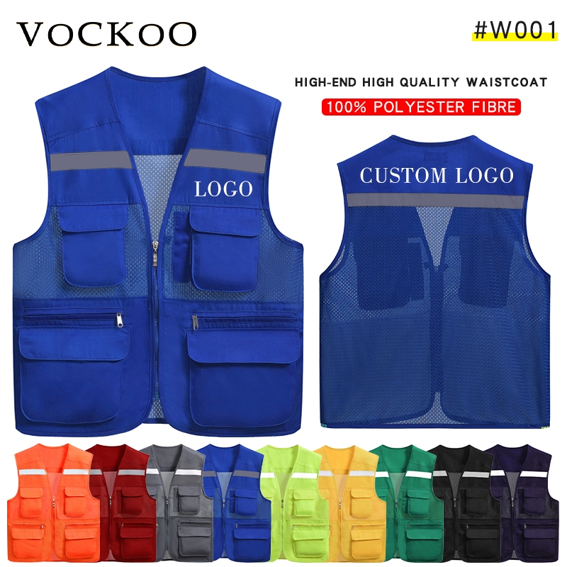 Vockoo#Multi-pocket Mesh Breathable Vest Reflective Safety Overalls ...