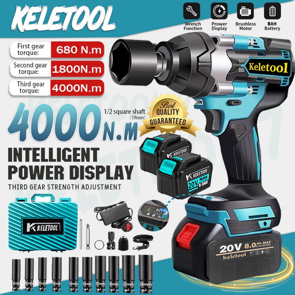 KELETOOL 4000NM Impact Wrench Cordless High Torque 1/2 Cordless Wrench ...
