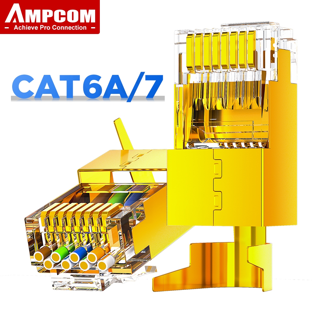 AMPCOM CAT7 RJ45 Connector: Enhanced Pass Through Design for Seamless ...