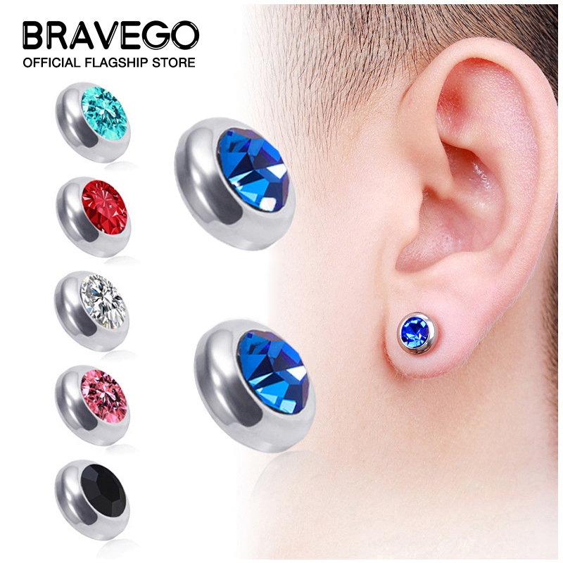 Bravego 1 Pair Men Fashion Diamond Magnetic Earrings Stainless Steel ...