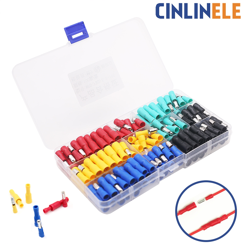 100Set Insulated Wire Electrical Connectors Tube Male&Female Crimp ...