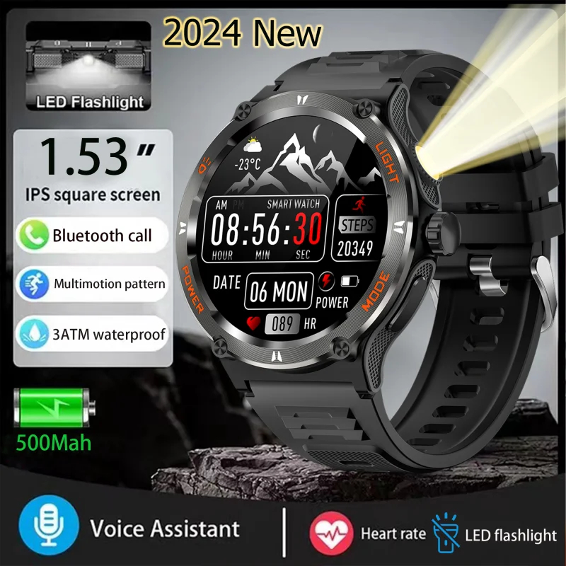 2024 New 1.53-inch outdoor Men's Smartwatch 3ATM waterproof 500Mah ...