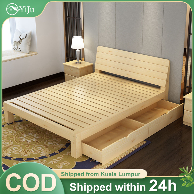 【𝟐-𝟑 𝐝𝐚𝐲𝐬 𝐝𝐞𝐥𝐢𝐯𝐞𝐫𝐲】YJ Wooden Queen Bed Frame with HeadBoard/Katil Kayu ...