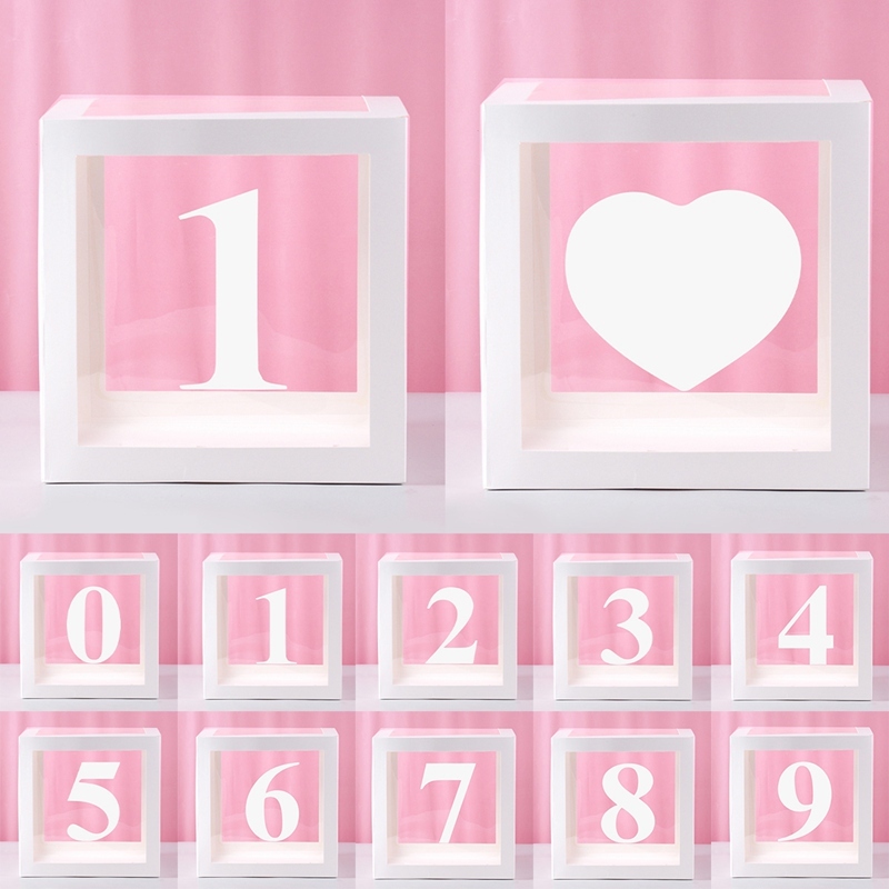Number 0-9 White Transparent Balloon Boxes Love Shaped Clear Balloon ...