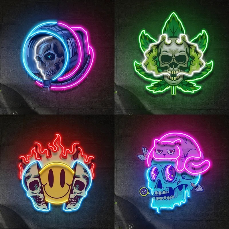 Skull UV Print Neon Light Sign Skull Cartoon Anime Neon Signs Bedroom ...