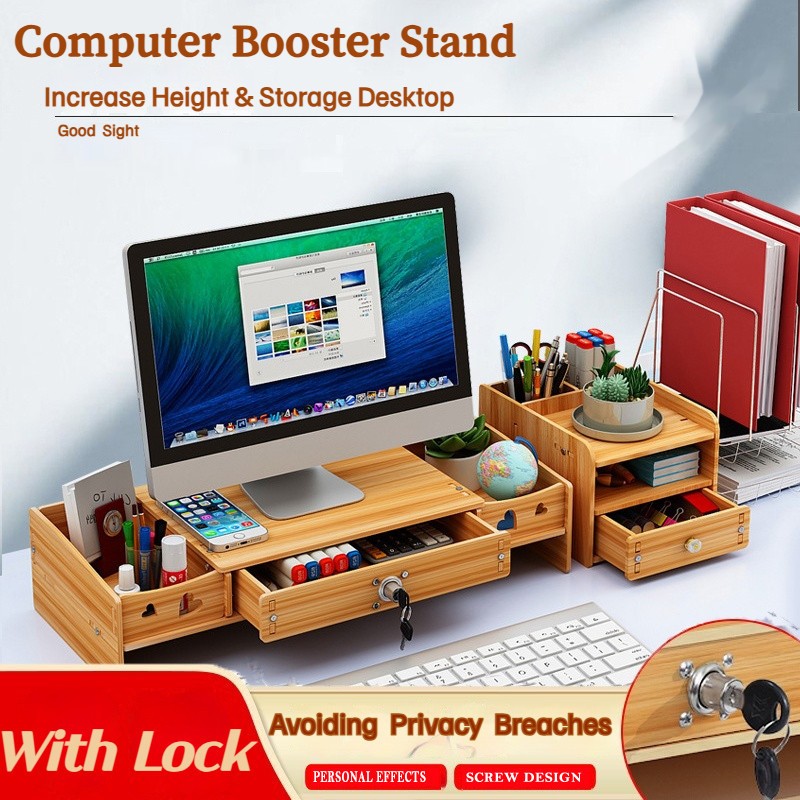 Wooden Computer Monitor Booster Stand Computer Bracket Neck Protector ...