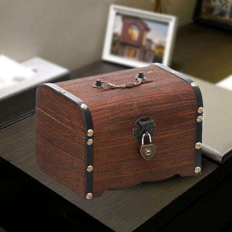 Vintage Treasure Storage Box Piggy Bank Organizer Wooden Treasure Chest ...