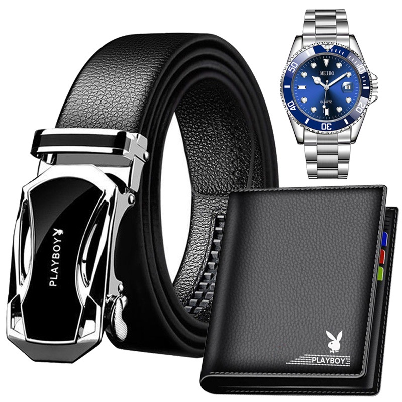 Men Formal Automatic Buckle Belt Elegant Matte Black Leather Waist Belt ...