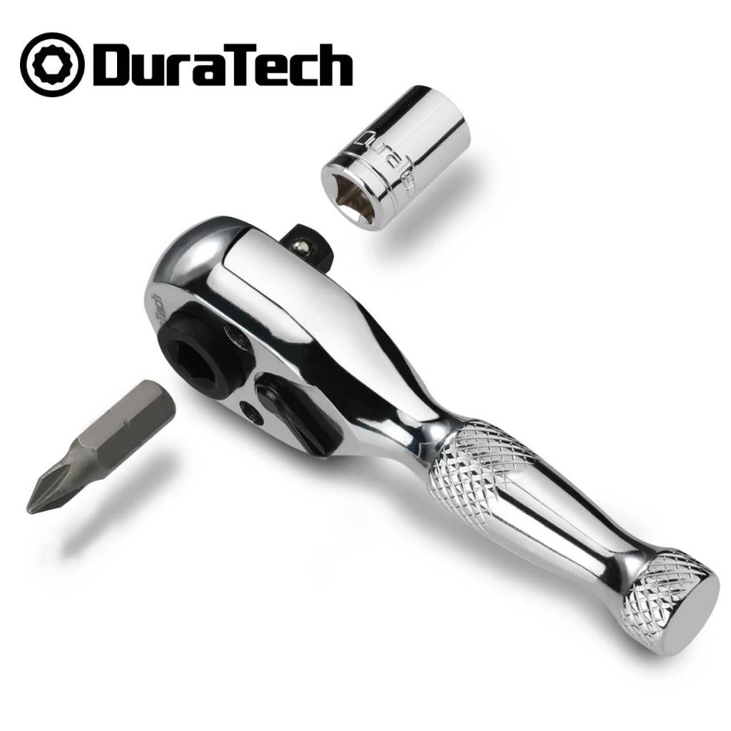 DURATECH 1/4-Inch Stubby Ratchet Wrench, Socket&Bit Driver, 72-Tooth ...