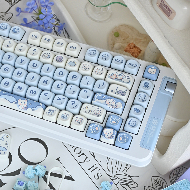 Ice Cream Bears Keycap MOA height PBT Thermal sublimation Sky Blue ...