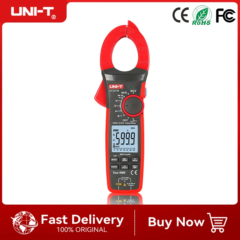 UNI-T UT206B True RMS Digital Clamp Meter AC DC Current 1000A 1000V ...