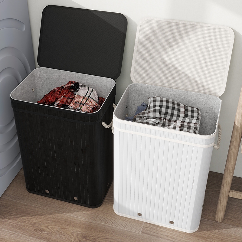 Bakul Baju Kotor Bamboo Laundry basket with Lid Foldable Bag Dirty ...