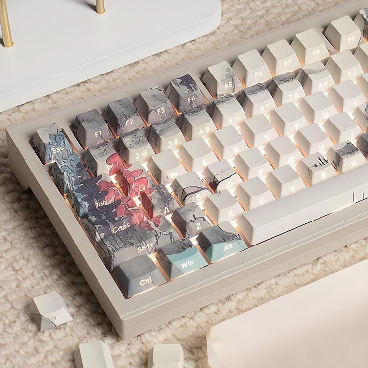 PBT Keycaps Ink Wash Painting 135Keys/Set Translucency Cherry Profile ...