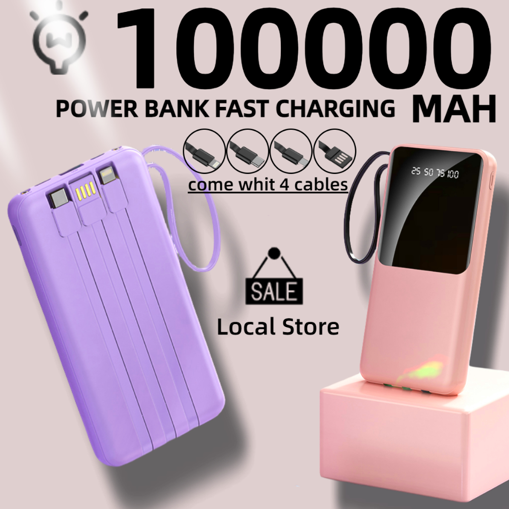 Original Portable Powerbank 100000mah Build-in 3 Cables Come With LED ...