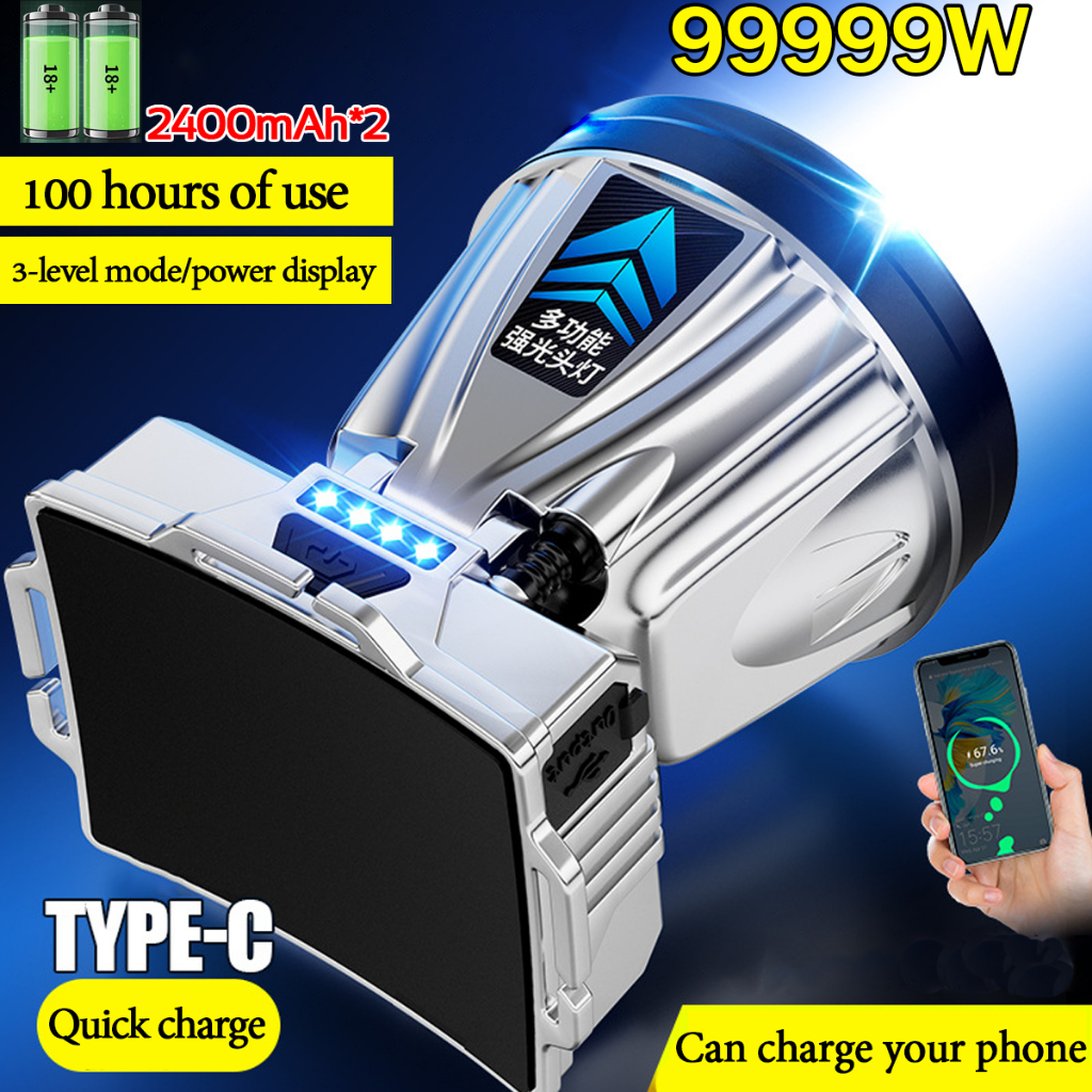 head lamp Dual 18650 lithium battery 2400 mAh Headlamps LED Headlight ...