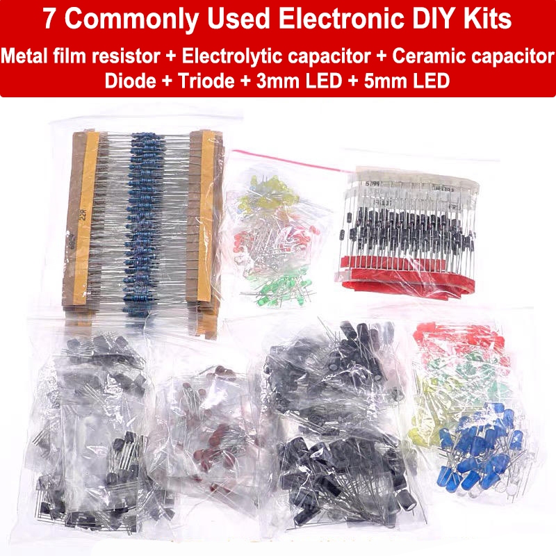 7 IN 1 Commonly Used Electronic DlY Kits，1/4W Metal film resistor ...