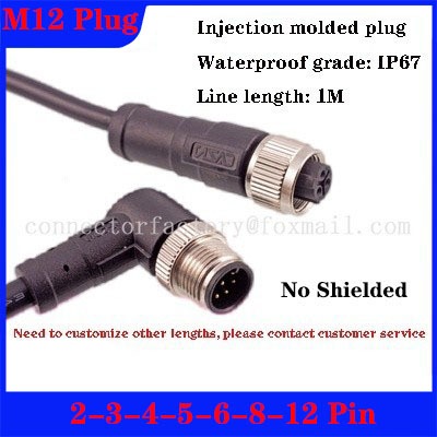 M12 industrial plug socket without shielding PVC waterproof IP67 ...