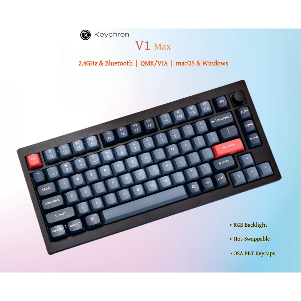 Keychron V1 Max (75% layout) Knob QMK/VIA 2.4 GHz wireless Custom ...