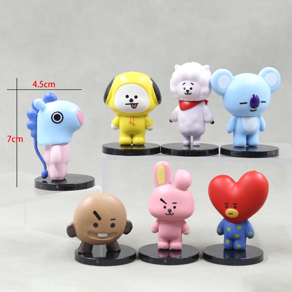 K-POP BT21 Action Figure Set 7 BTS Bt21 Cartoon Stand And Sit ...