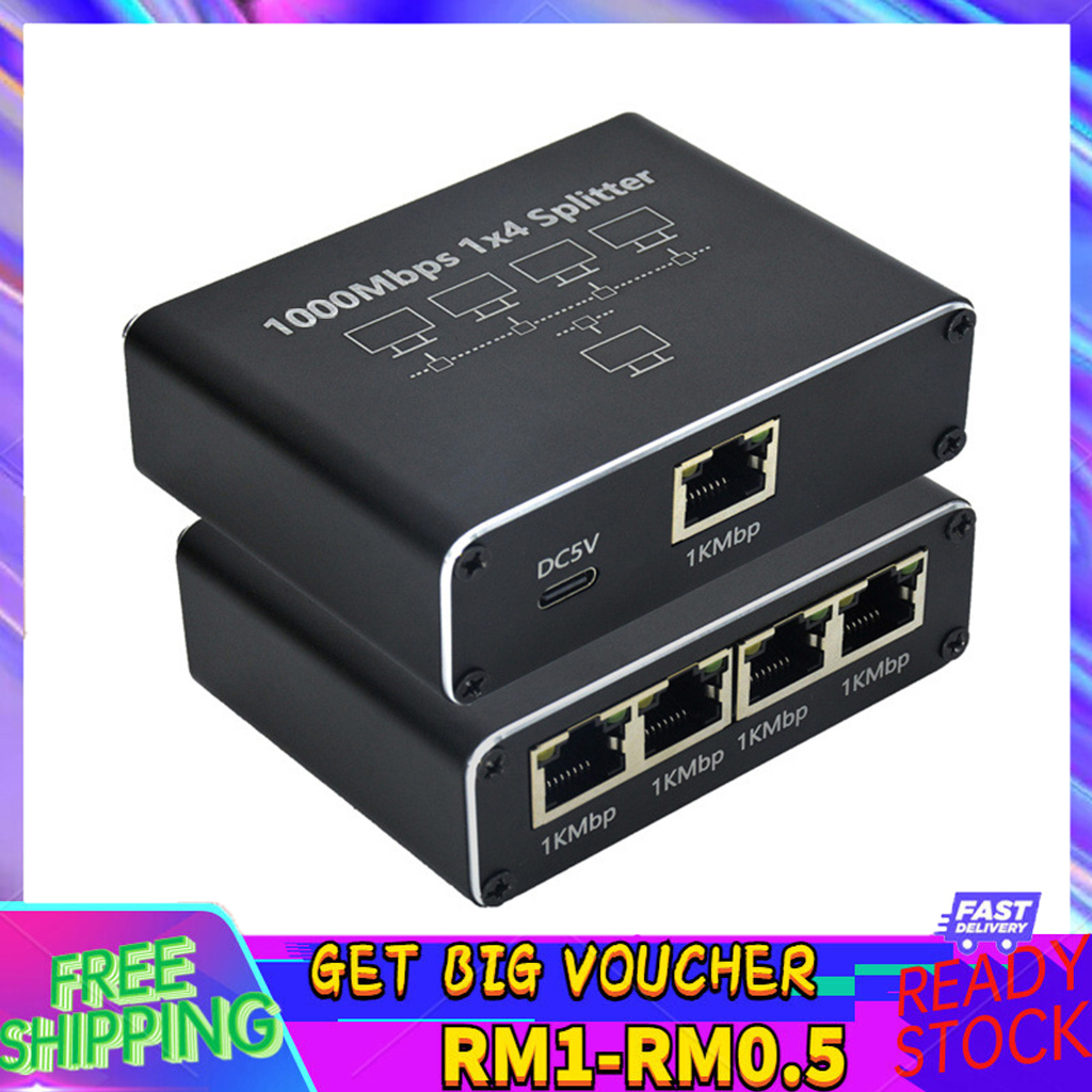 【Ready stock】RJ45 1 to 4 Ethernet Splitter 1000Mbps High Speed RJ45 ...
