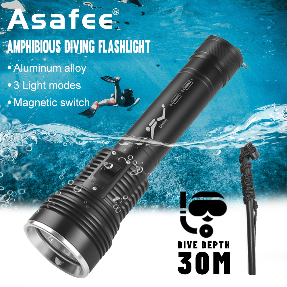 Asafee D190-B Waterproof Canister LED Diving Flashlight 3000LM 1000M ...