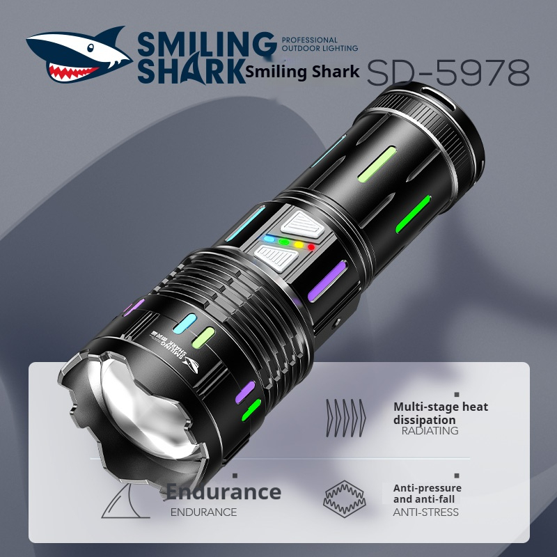 Smiling Shark Torch Light Led M77 12000LM Powerful Touchlight Rechargeable Flashlight Super ...
