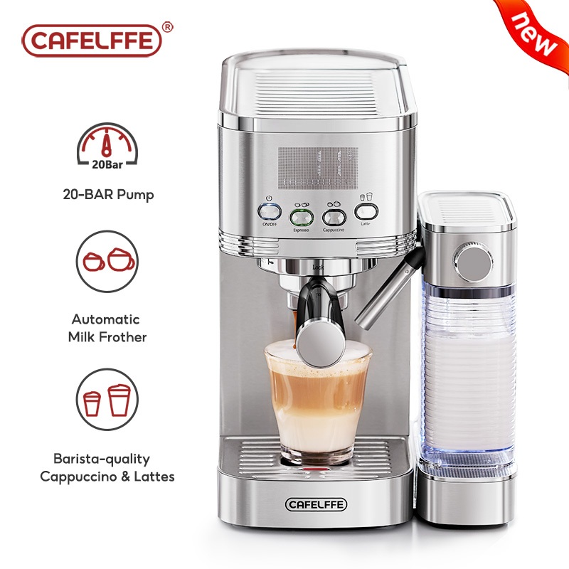 Cafelffe Automatic Espresso Coffee Machine with Built-In Milk Frother ...