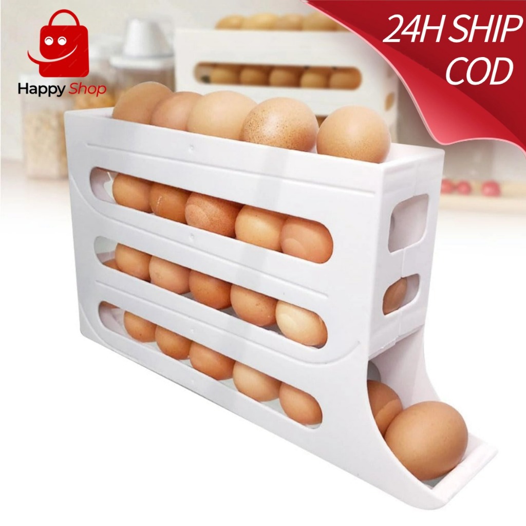 Kitchen Egg Tray 4 Tier Refrigerator Egg Organizer Drop Proof Automatic ...