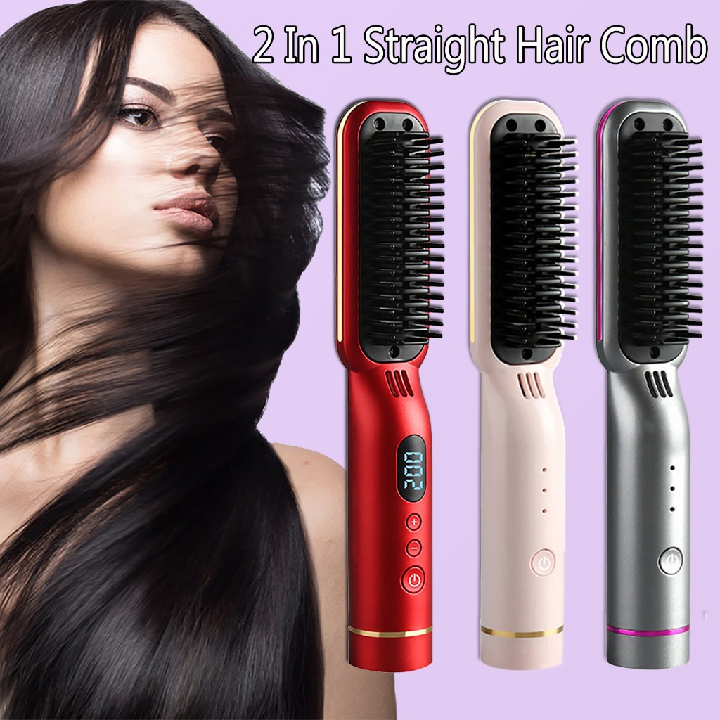 2 In 1 Straight Hair Comb Hair Straightener Brush PTC 30s Fast Heating ...