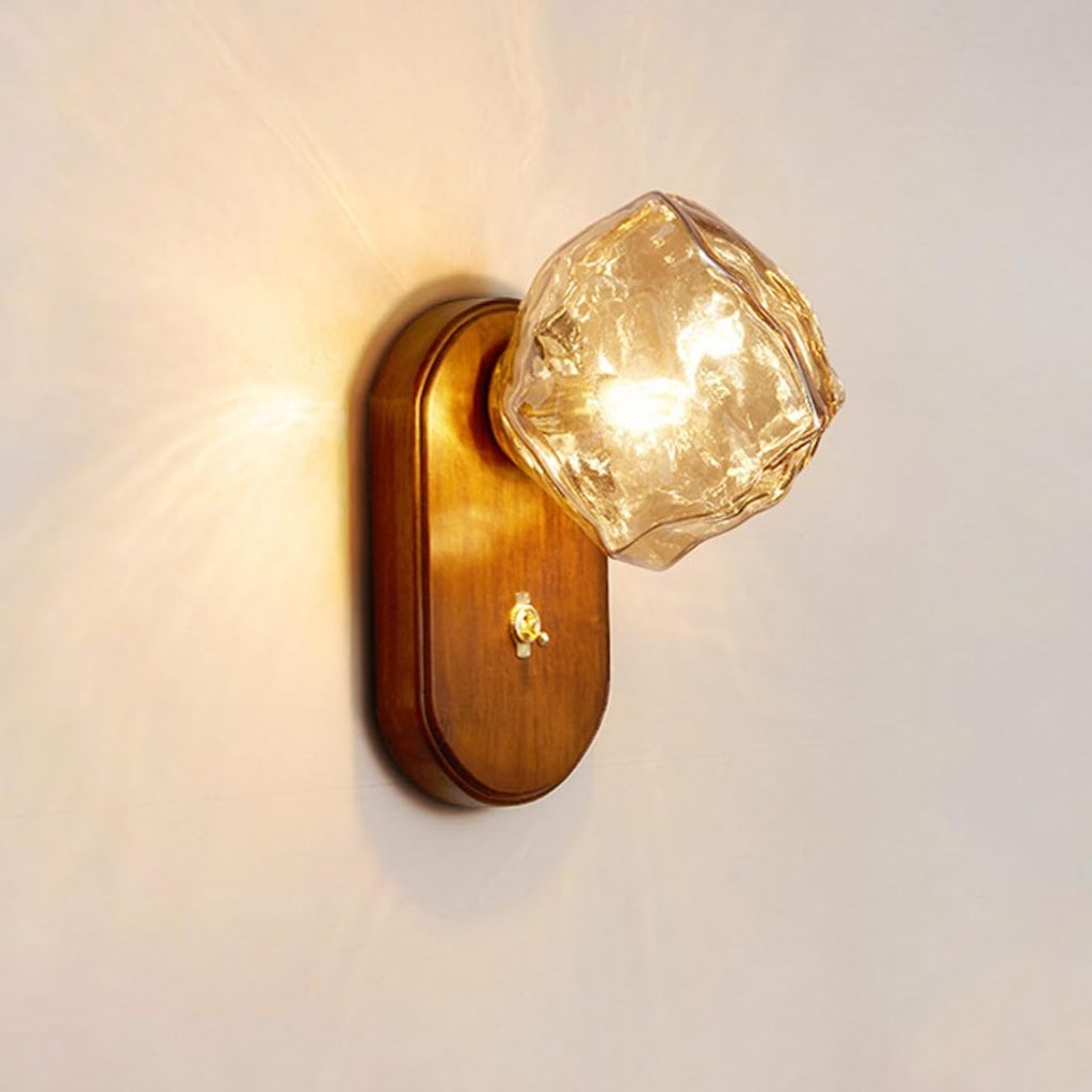 LAMPU DINDING RUSTIC WALL LAMP WOOD WALL LIGHT WITH ICE CUBE AMBER ...