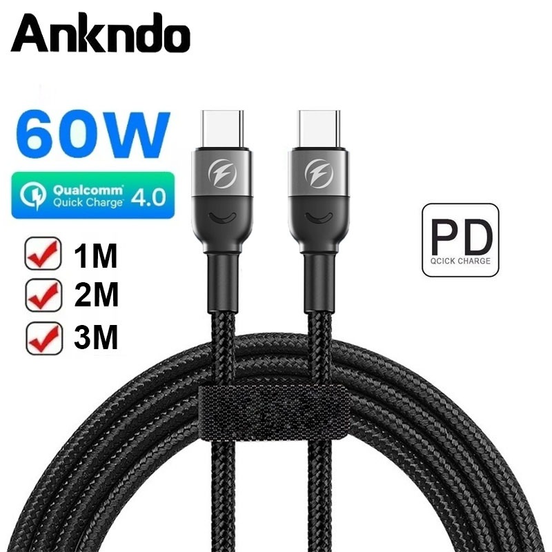Ankndo 60W USB Type C to USB C Cable for Samsung Galaxy S9 S8 PD Fast ...
