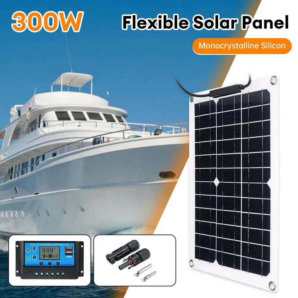 300W Flexible Solar Panel 12V Battery Charger with 100A Controller 18V ...