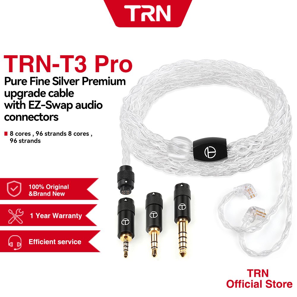 TRN T3 Pro 8-Cores Pure Silver Upgraded Cable 2.5mm+3.5mm+4.4mm Plug No ...