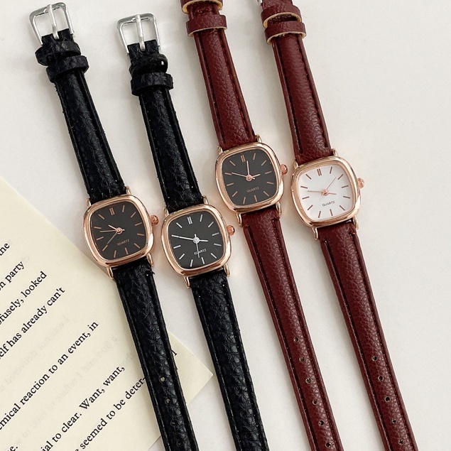 Retro Simple Square Thin belt Watch Korean PU Leather Watches | Shopee ...