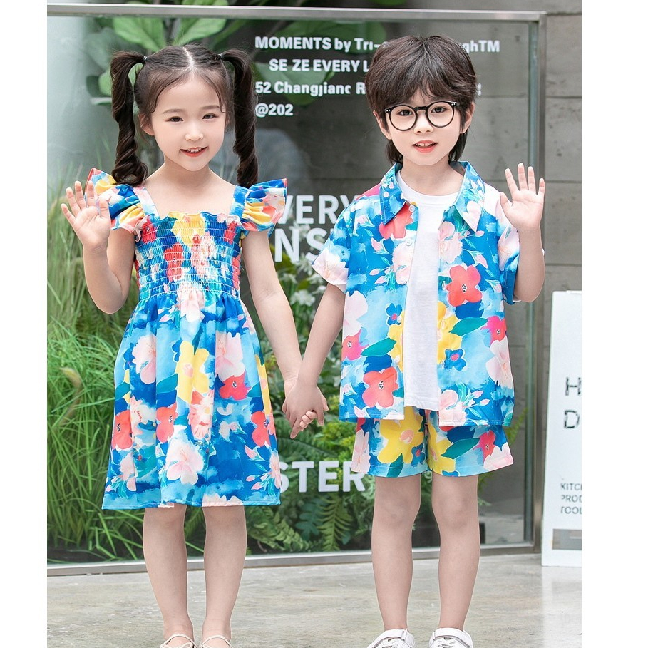 Korean Sibling Set Clothing Brother Sister Summer Flower Outfit Kids ...