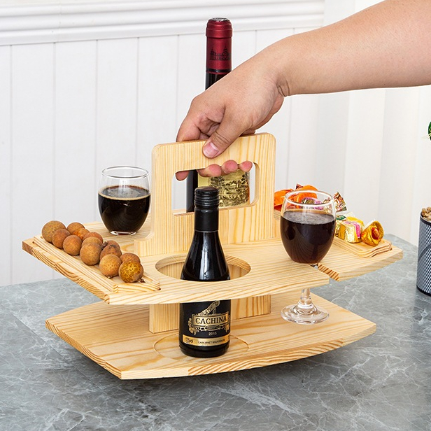 Wooden Outdoor Picnic Portable Food Tray Multi-layer Pastry Rack Fruit ...