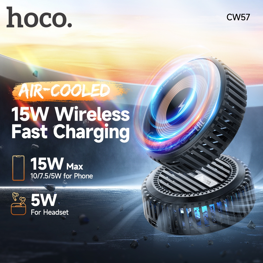 HOCO CW57 Fan Cooling Wireless Fast Charger 3in1 Magnetic Wireless Charging Stand 15W Qi ...
