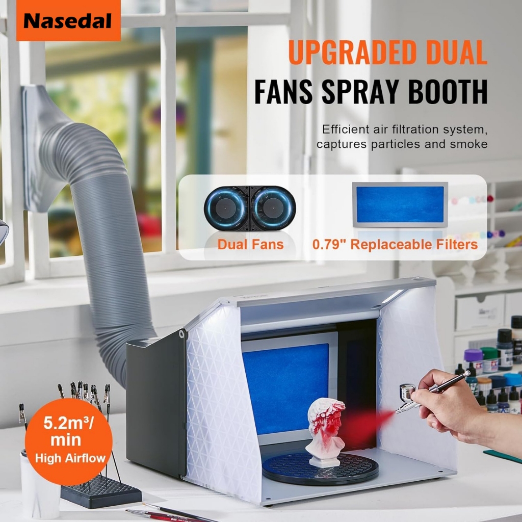 Airbrush Spray Booth with 2 Fans 4 Led Light Model Painting Box Exhaust ...
