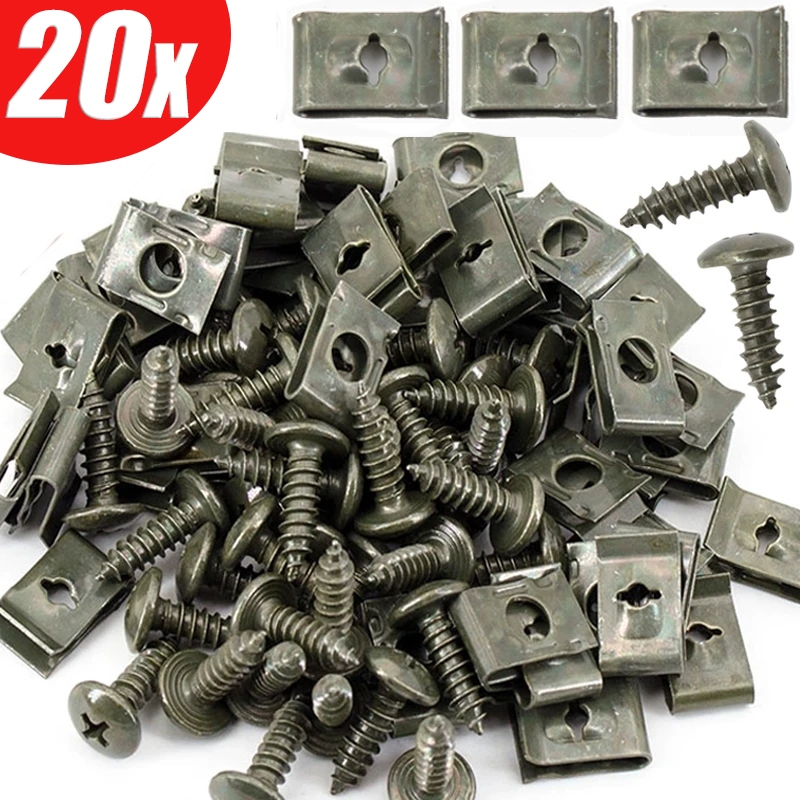 10/20pcs Metal U-Type Clips Screw Set Car Bumper fender Fasteners Base ...