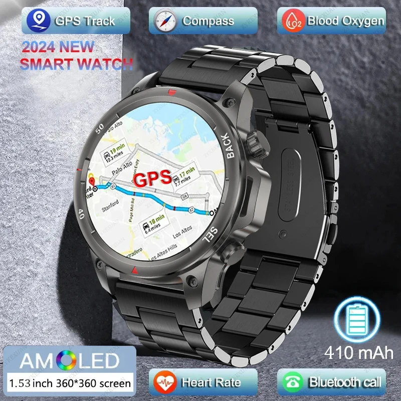 2024New GPS Track Rugged Military Smart Watch Men AMOLED HD Screen IP68 ...