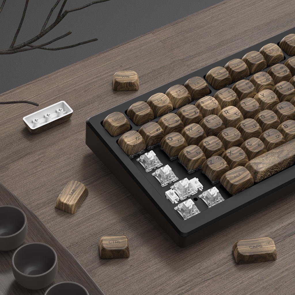 WOMIER 134 Keys MOA Profile Walnut Wood Theme PBT Keycaps Custom Dye ...