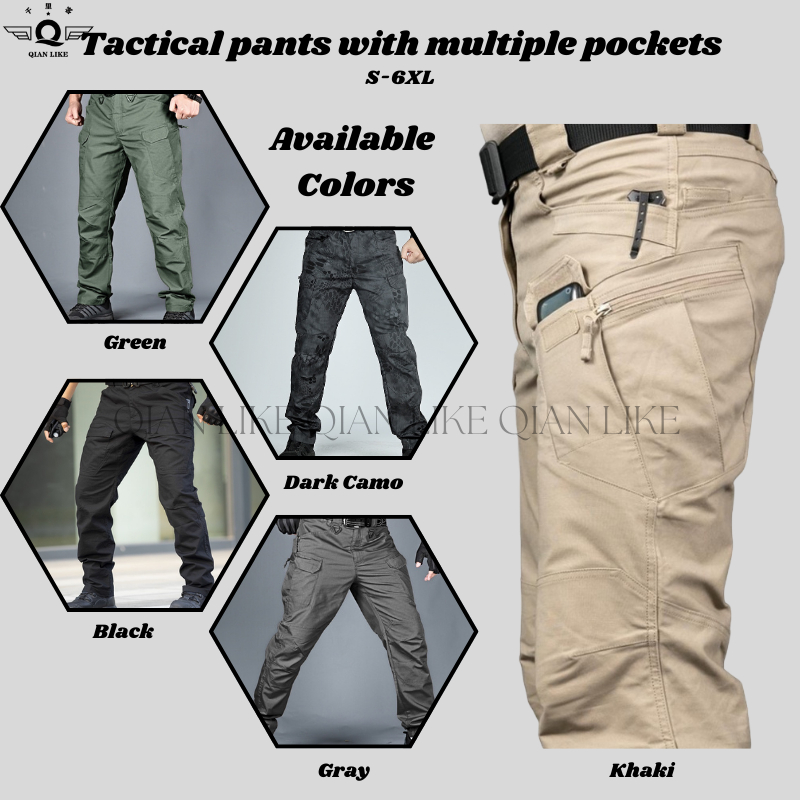IX7 Waterproof tactical cargo pants men Multi Pocket cargo pants seluar ...